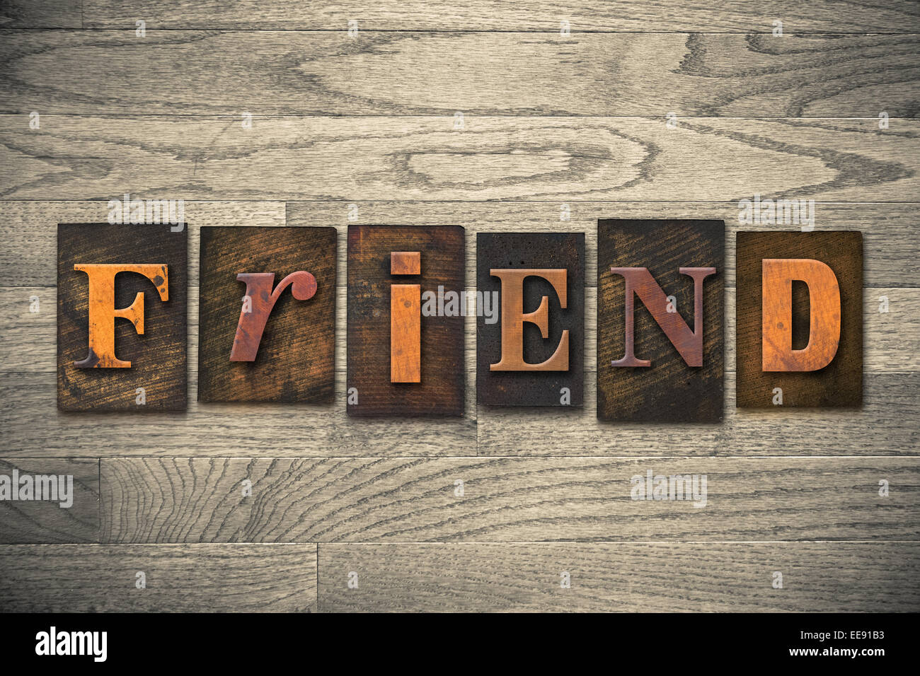The word "FRIEND" written in wooden letterpress type Stock Photo - Alamy