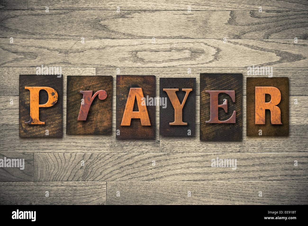 The word "PRAYER" written in wooden letterpress type Stock Photo - Alamy