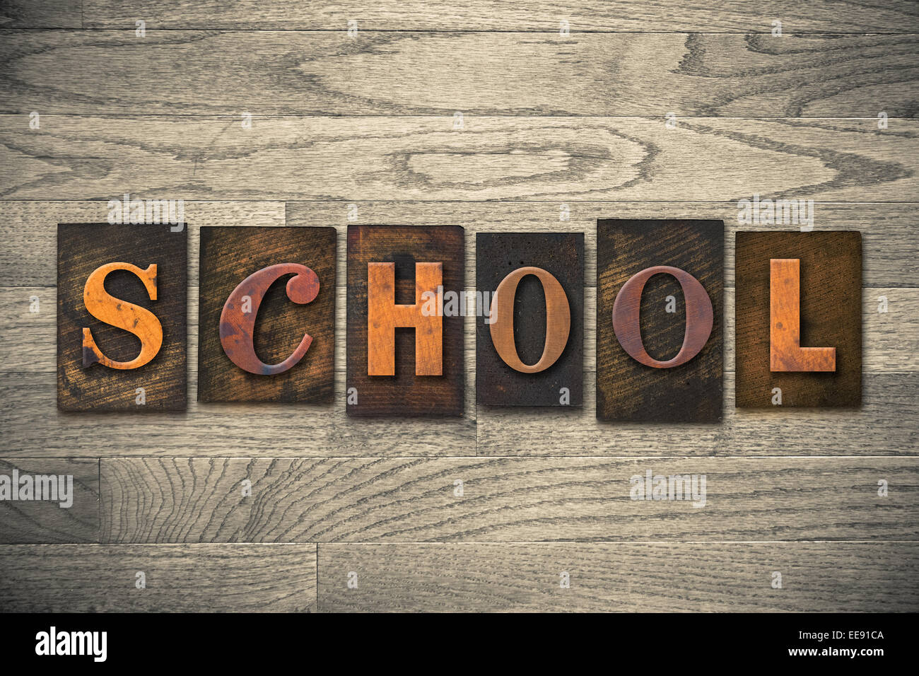 The word "SCHOOL" written in wooden letterpress type Stock Photo - Alamy