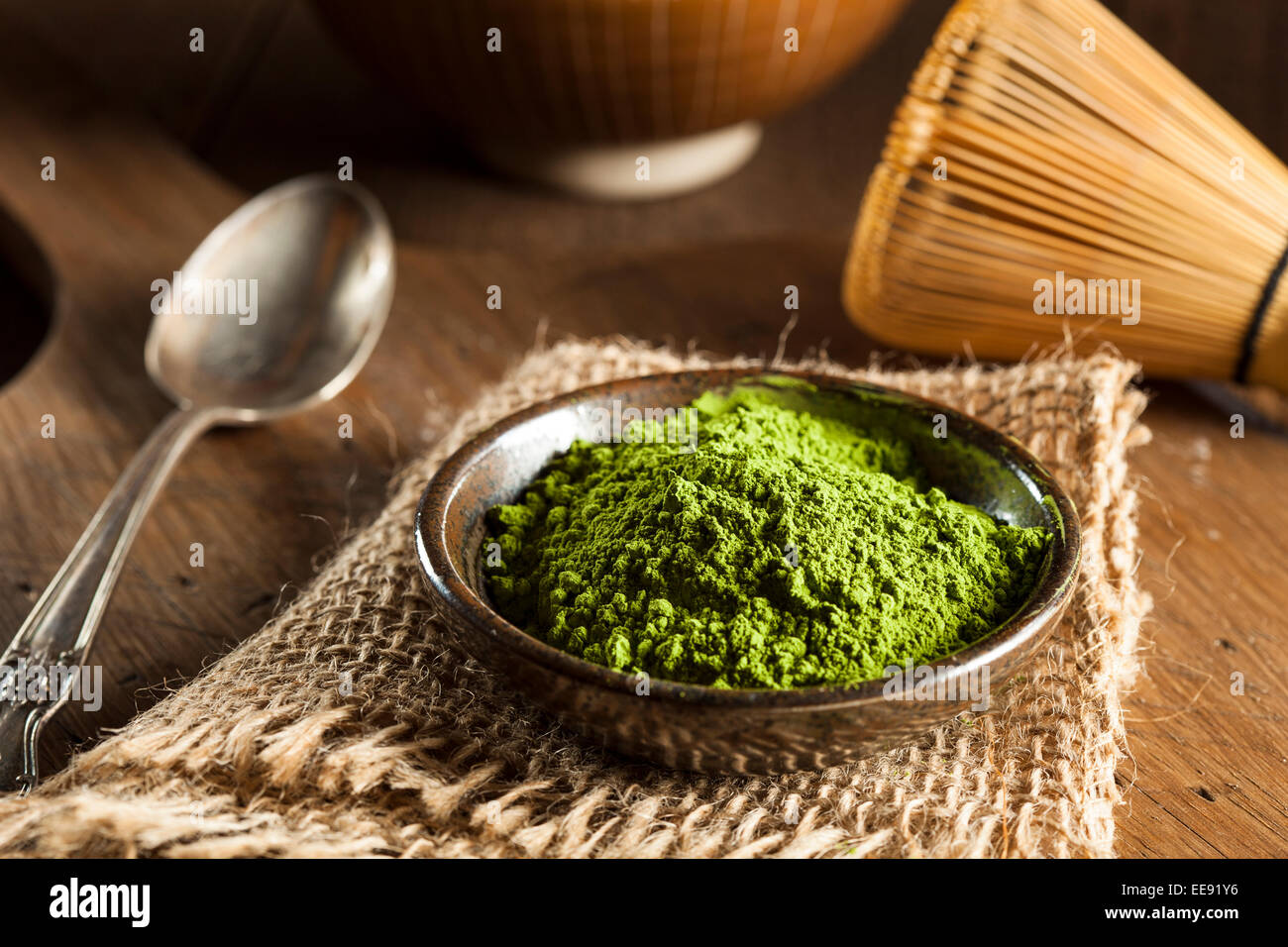 Raw Organic Green Matcha Tea in a Bowl Stock Photo - Alamy