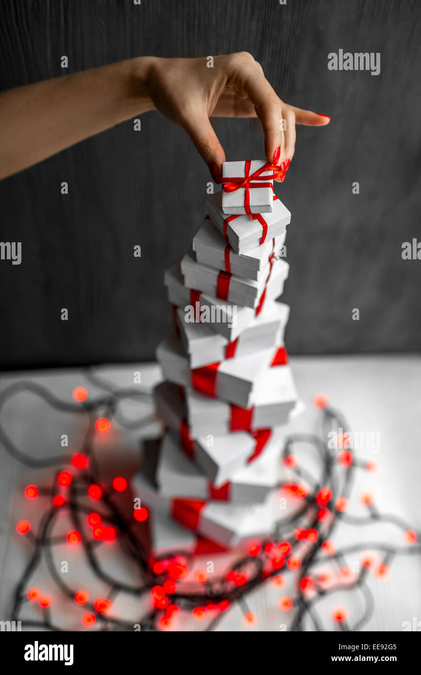 Boxes stacked tower gifts hi-res stock photography and images - Alamy