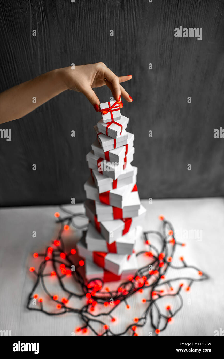 Boxes stacked tower gifts hi-res stock photography and images - Alamy