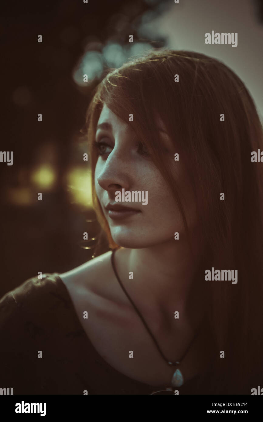 sad girl at fall season meadow Stock Photo - Alamy