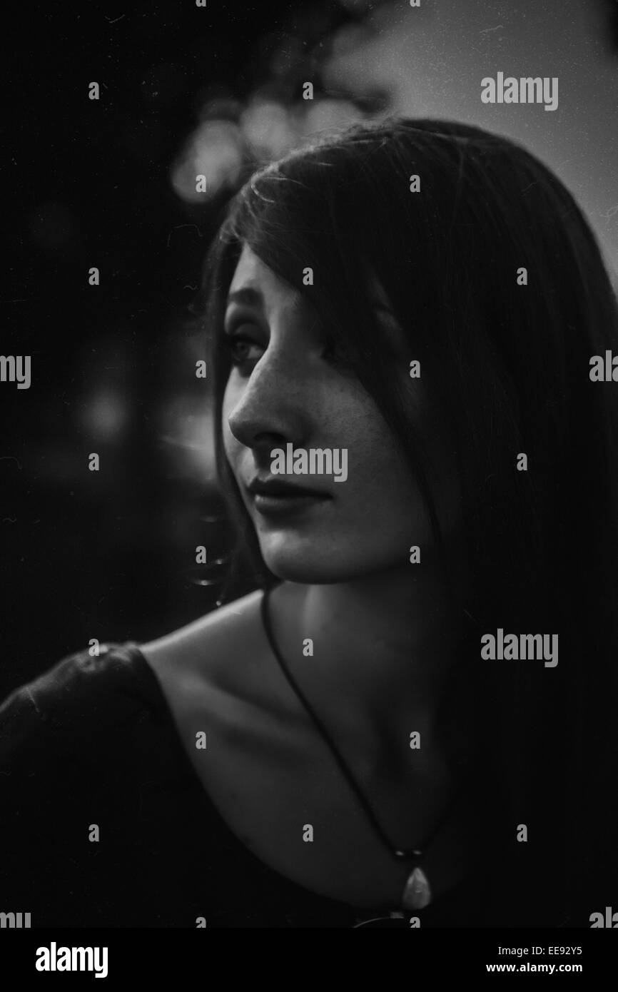 sad girl at fall season meadow Stock Photo - Alamy