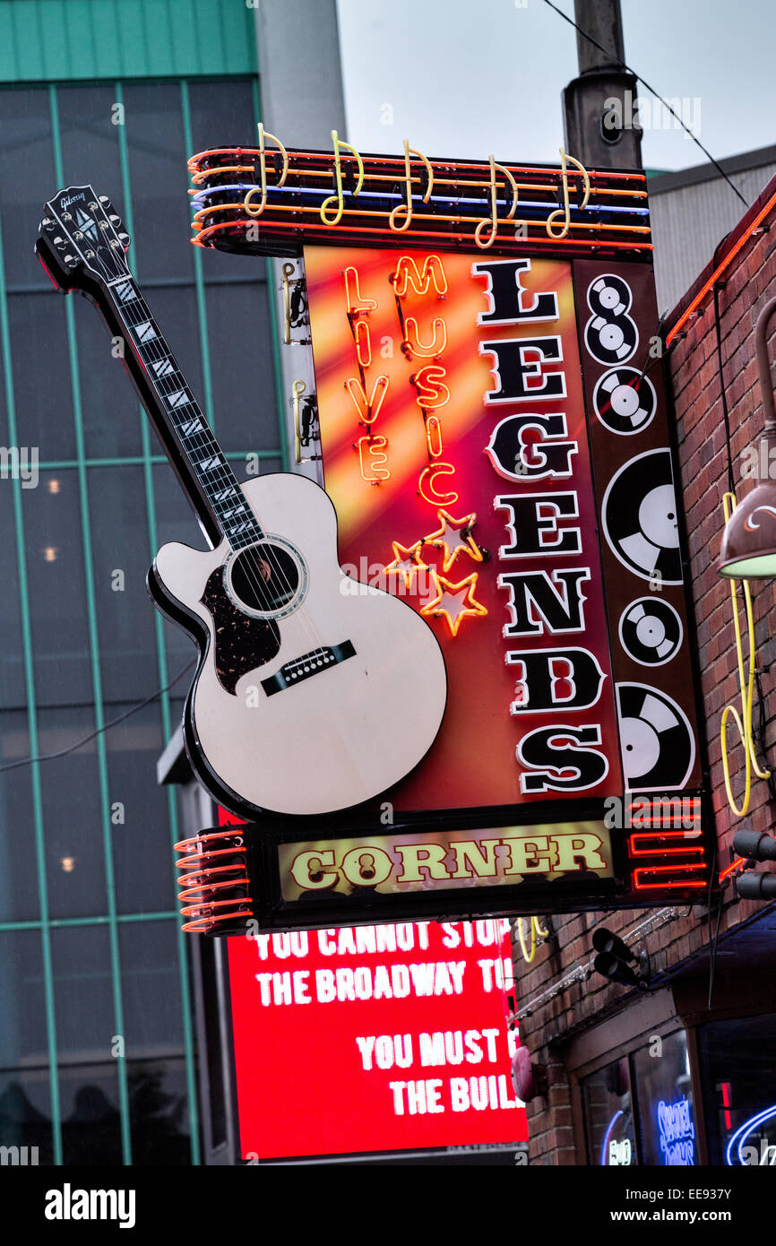 Sign for Legends Corner honky-tonk on lower Broadway in Nashville, TN ...