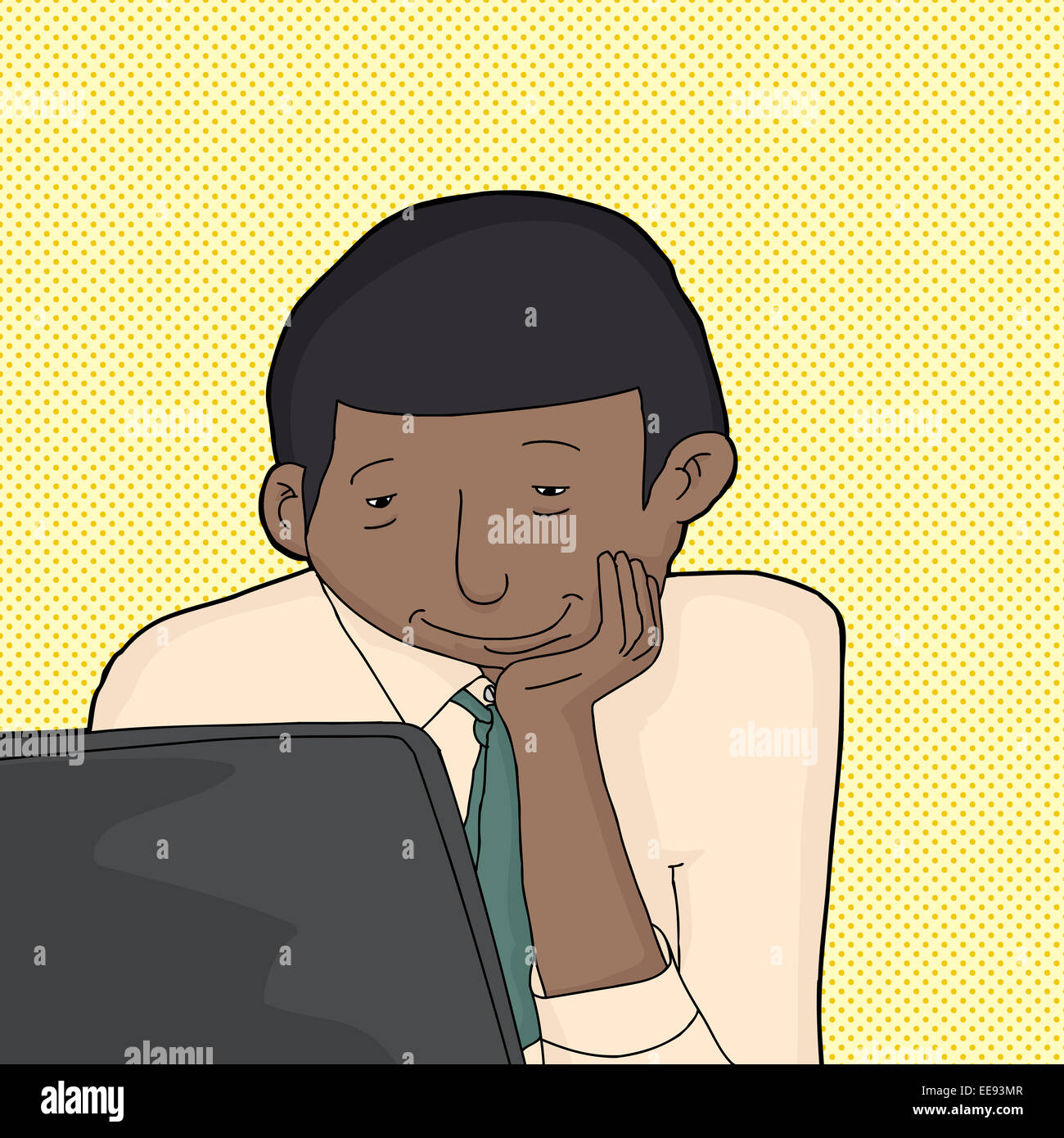 Happy young Black man looking at his laptop computer Stock Photo - Alamy