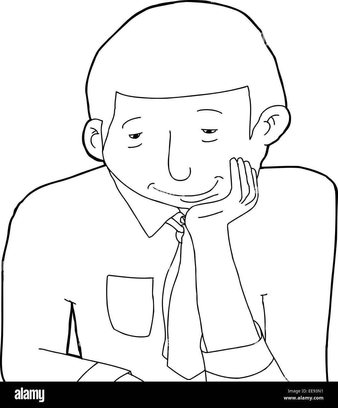 Outline of cheerful young businessman with cheek in hand Stock Photo ...