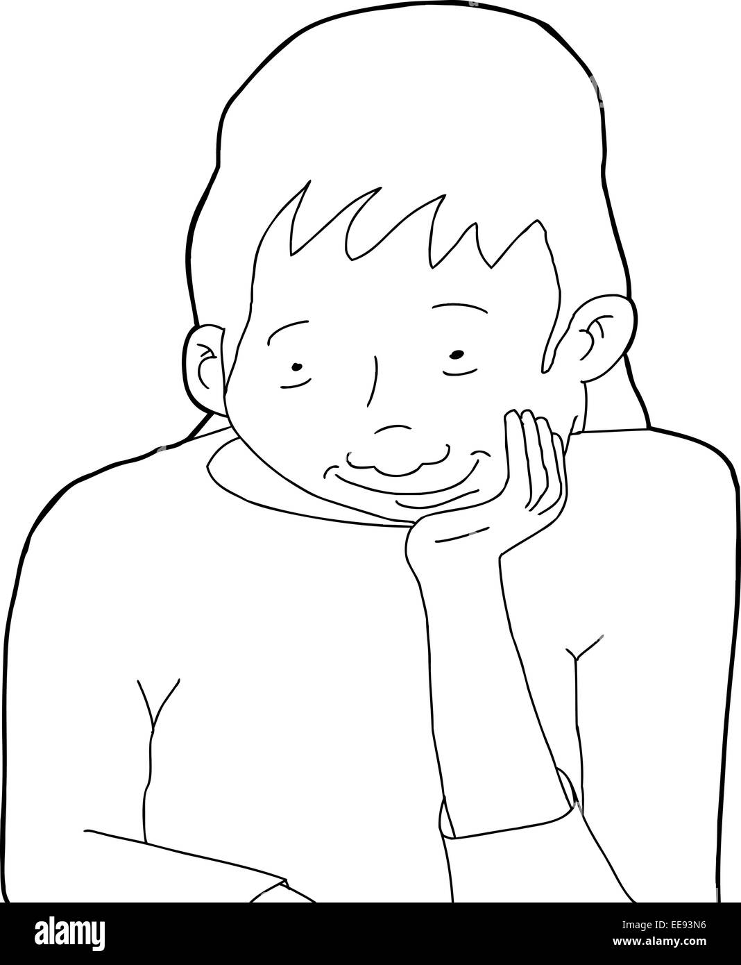Outline of happy woman with chin in hand Stock Photo - Alamy