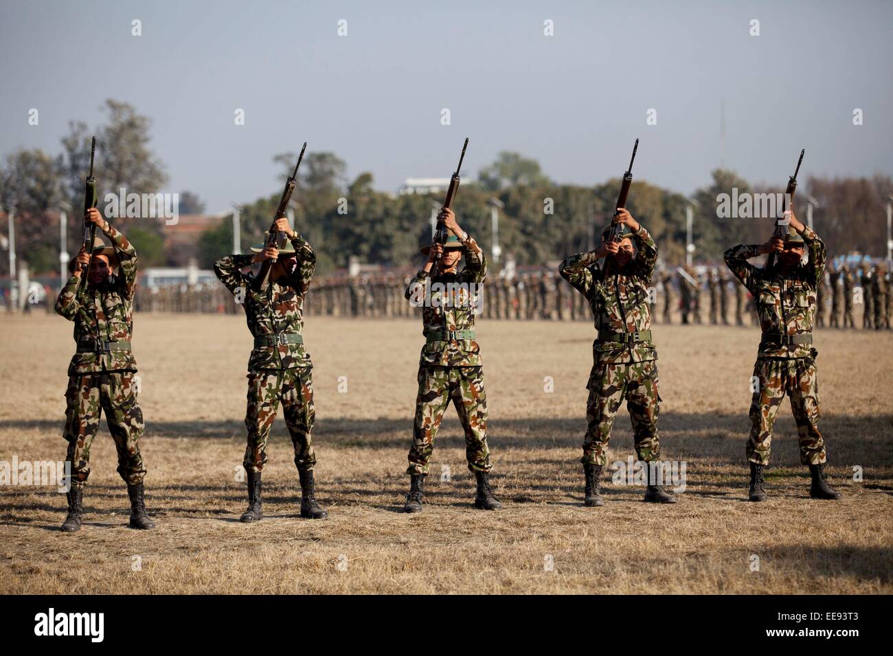 Kathmandu, Nepal. 14th Jan, 2015. Nepalese soldiers take part in a ...