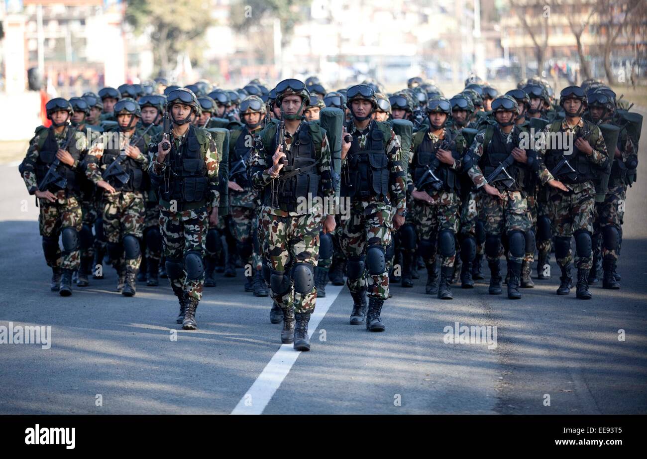 Kathmandu, Nepal. 14th Jan, 2015. Nepalese soldiers take part in a ...