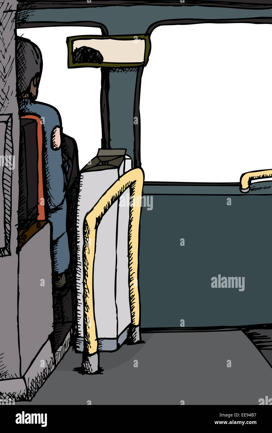 Rear view illustration of driver in a bus Stock Photo - Alamy