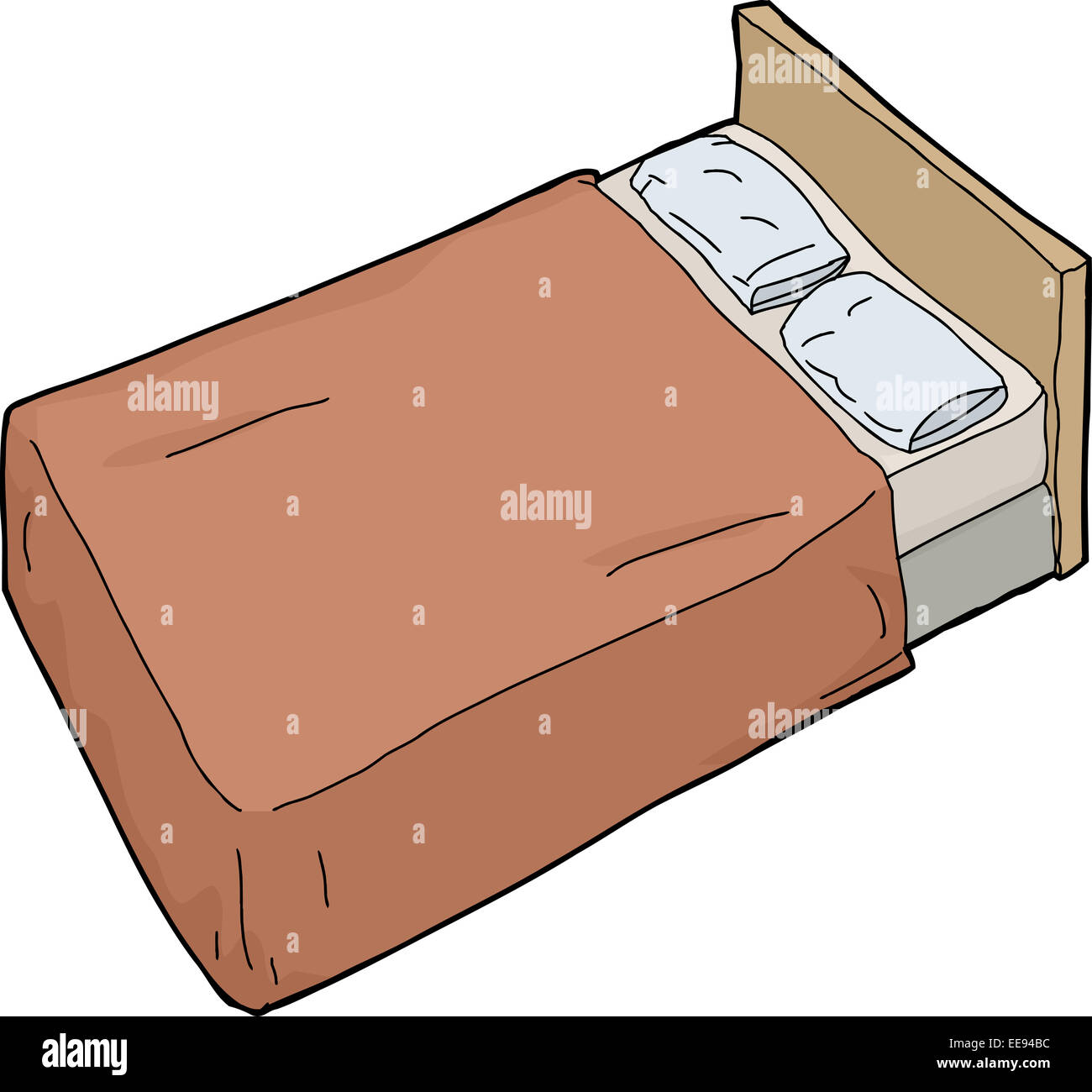 Single hand drawn cartoon bed with brown blanket Stock Photo - Alamy