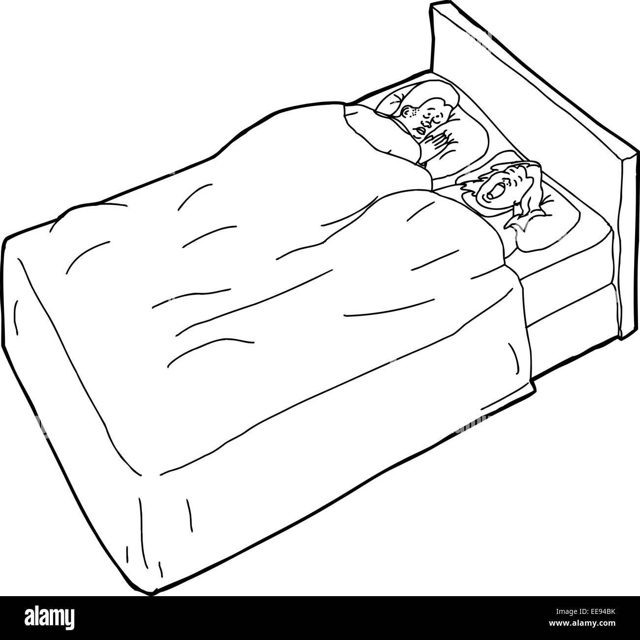 Outline drawing of married man in bed trying to sleep Stock Photo - Alamy