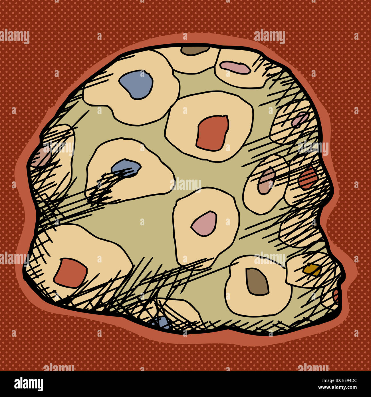 Hand drawn spherulitic rhyolite rock over red background Stock Photo ...