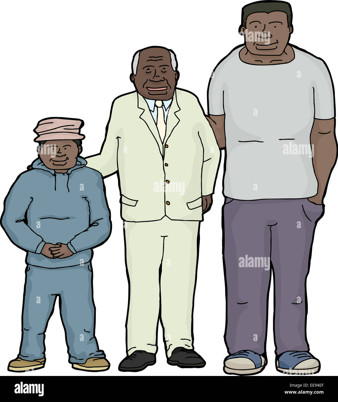 Cartoon of happy African father, son and grandson Stock Photo - Alamy