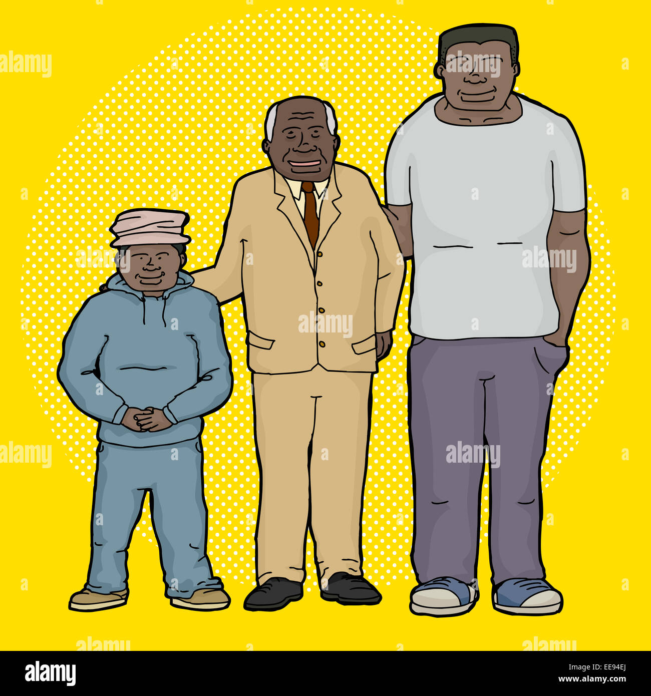 Three generations of family cartoon over yellow background Stock Photo ...