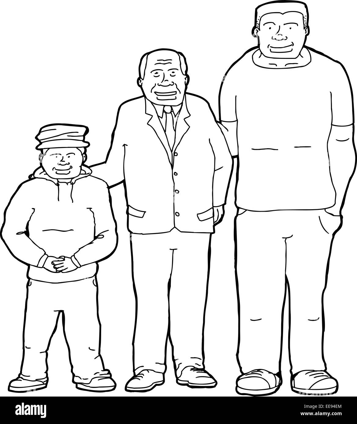 Outline cartoon of father with son and grandson Stock Photo - Alamy