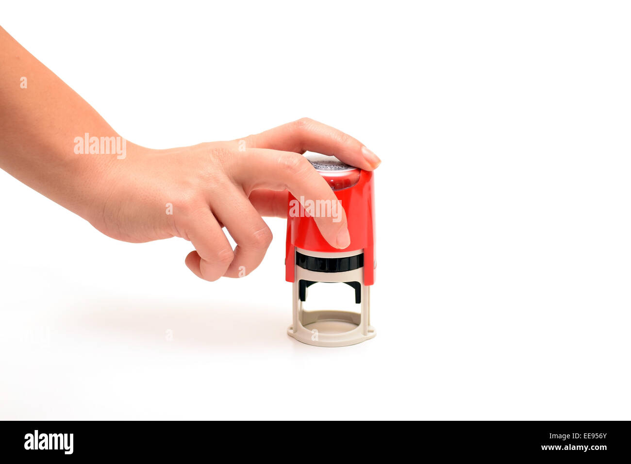 woman hand with a red stamp on white background Stock Photo - Alamy