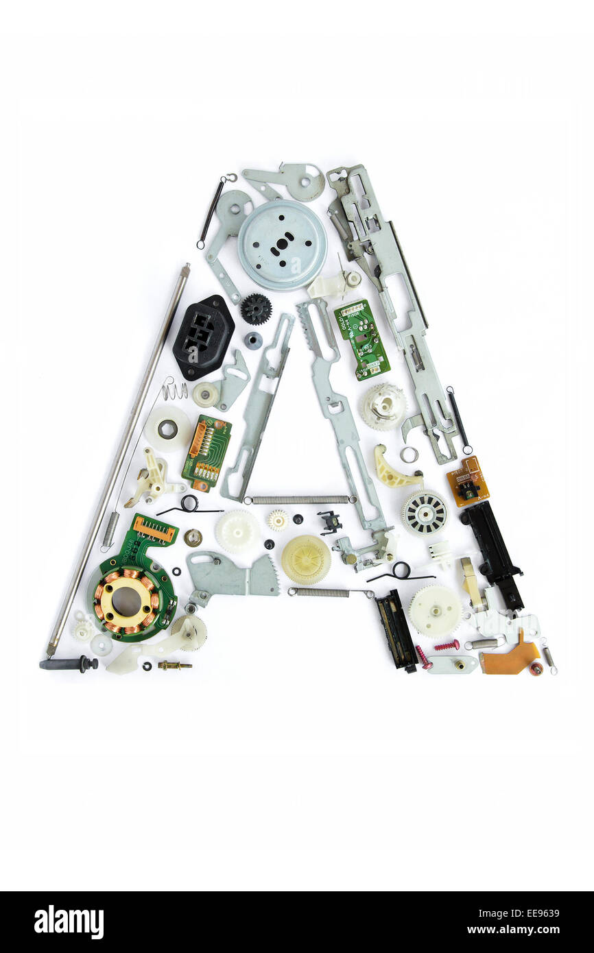 mechanical alphabet made from electronic part. Letter a Stock Photo - Alamy
