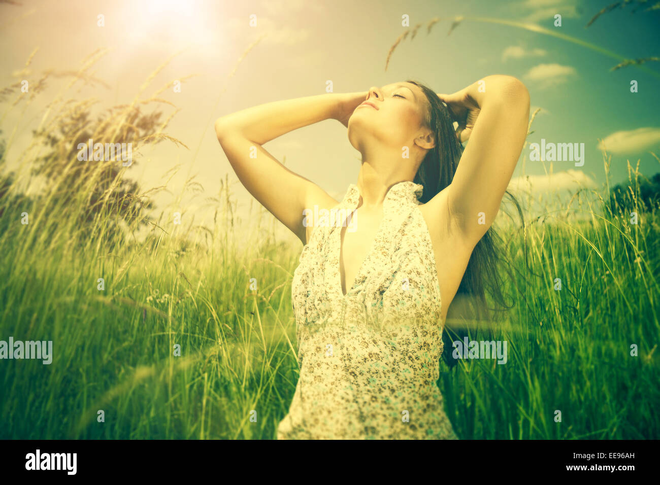 Under bright summer sun, outdoors female portrait Stock Photo - Alamy