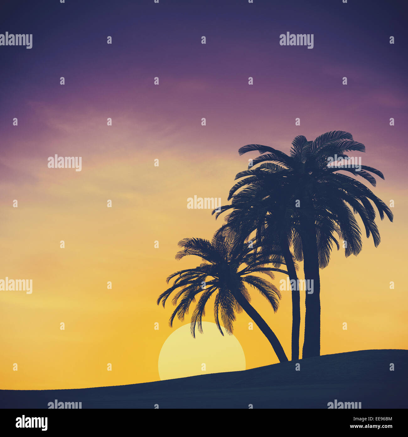 Tropical summer landscape with rising sun, abstract travel backgrounds ...