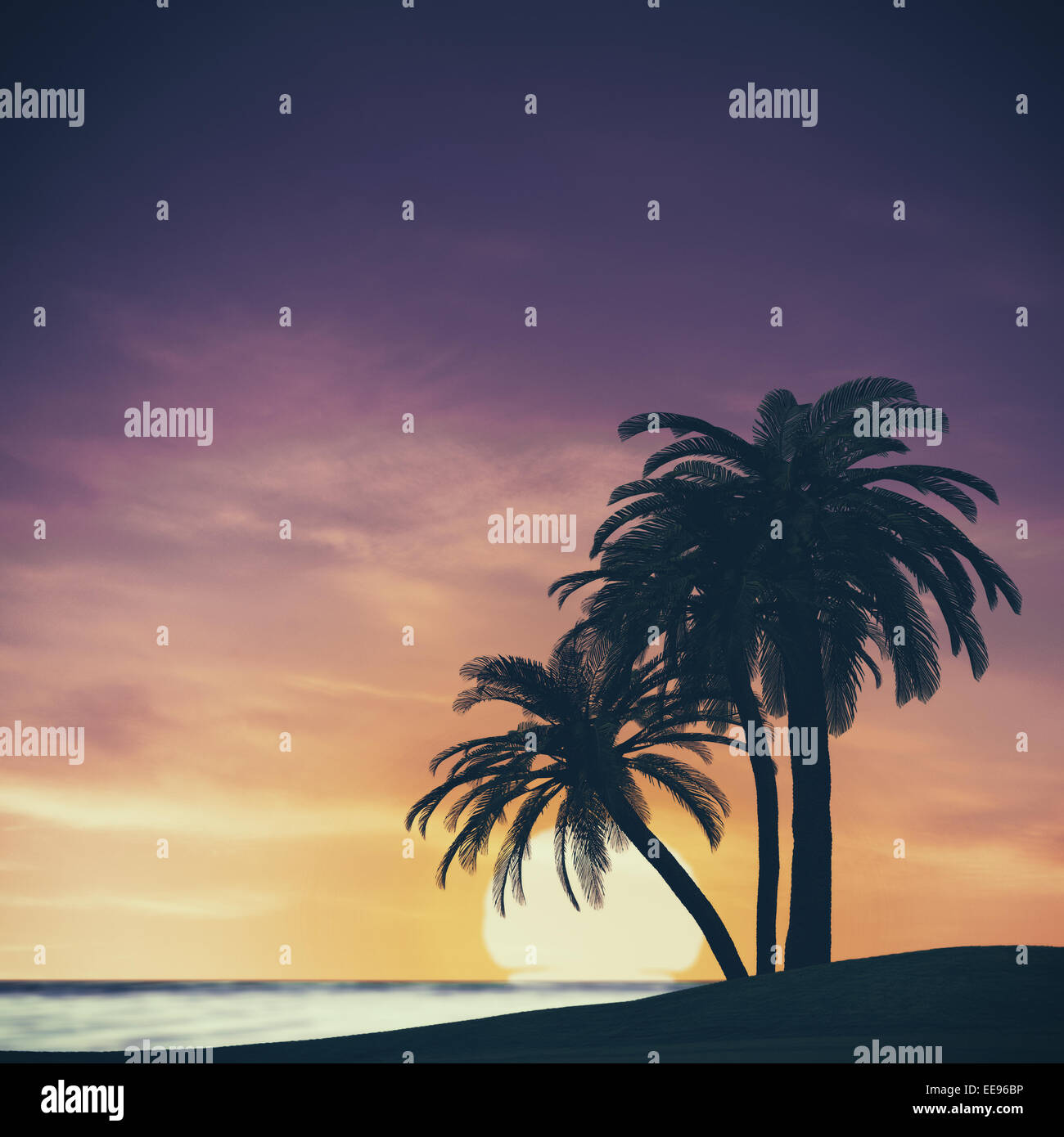 Tropical summer landscape with rising sun, abstract travel backgrounds ...