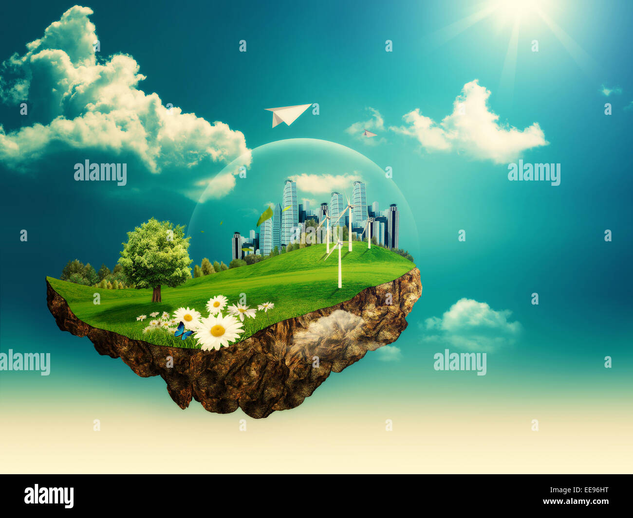 Flying island. Abstract environmental backgrounds for your design Stock ...