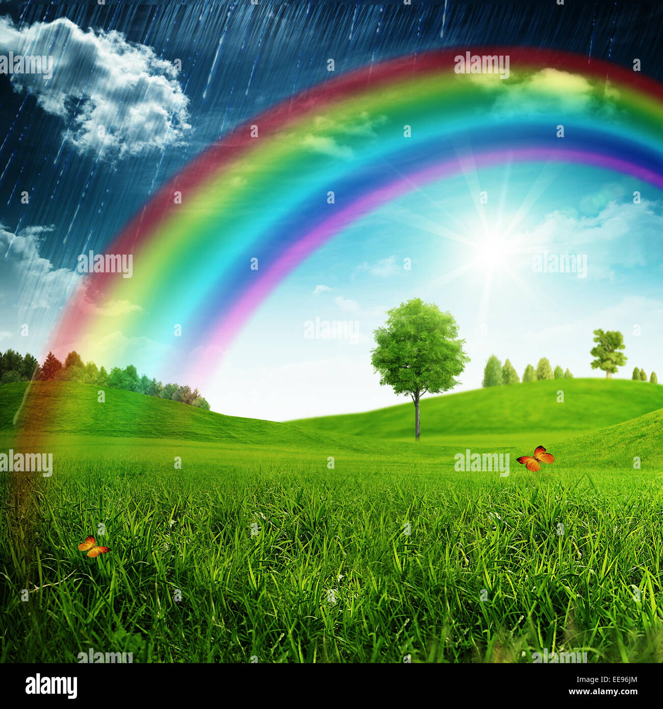 Summer seasonal backgrounds with beauty rainbow for your design Stock ...