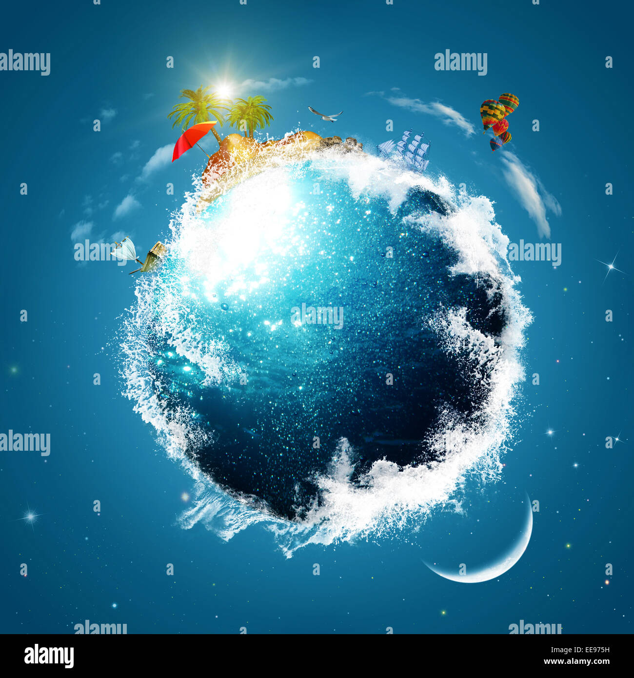 Earth planet. Vacation and travel backgrounds against blue skies Stock ...