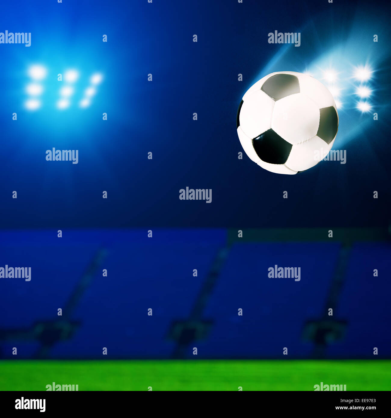 Flying soccer ball over green field, abstract sport backgrounds Stock ...
