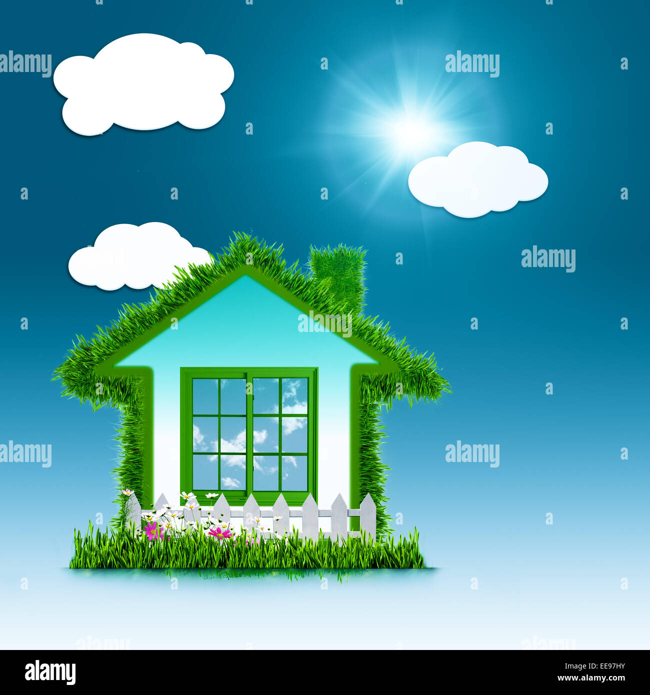 Eco House concept design over blue backgrounds Stock Photo - Alamy