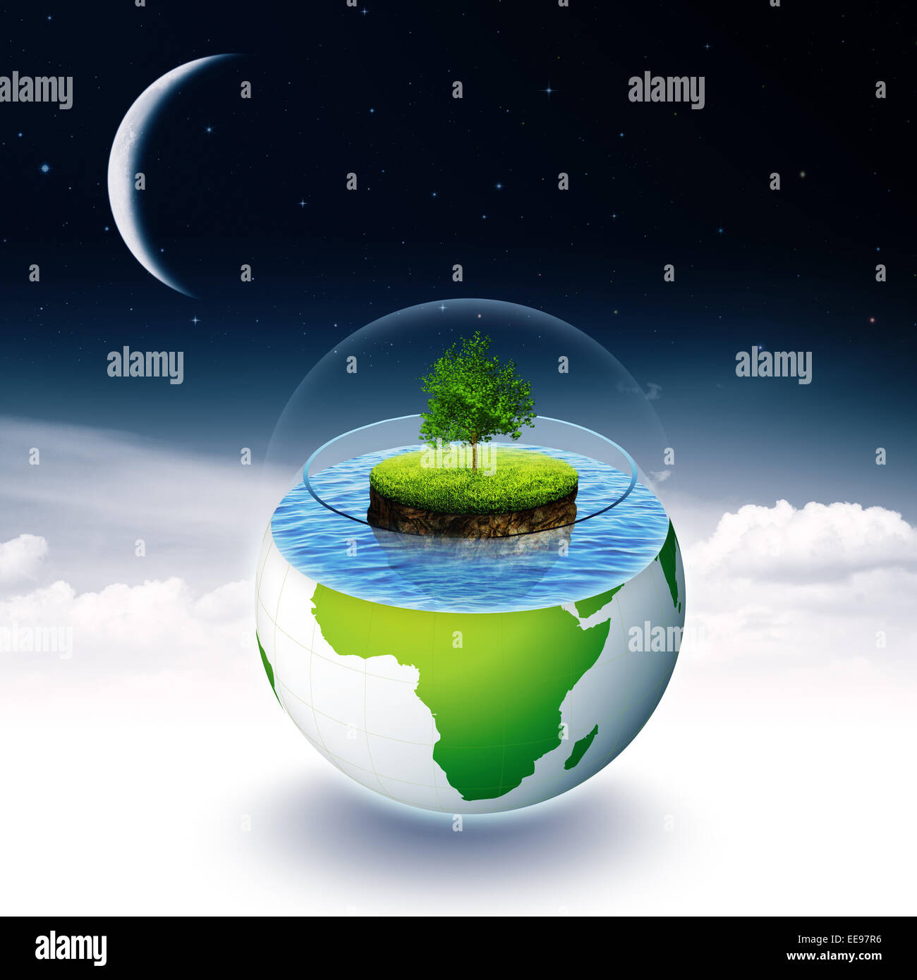 Abstract environmental backgrounds with Earth island and tree Stock ...