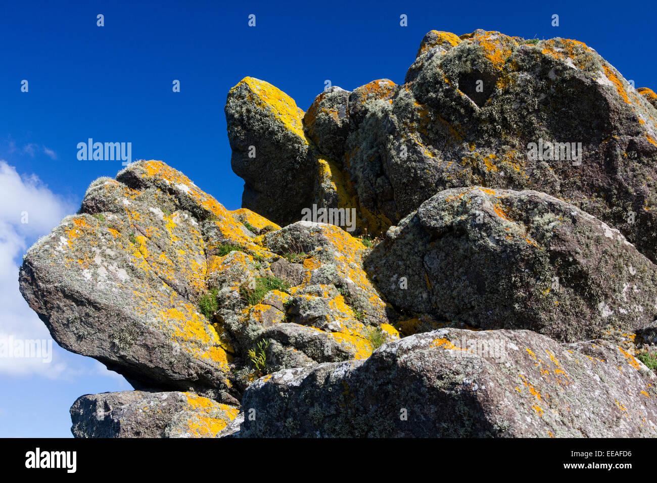 Colourful Granite Rock Formation with Lichens and Blue Sky at Roundhole ...