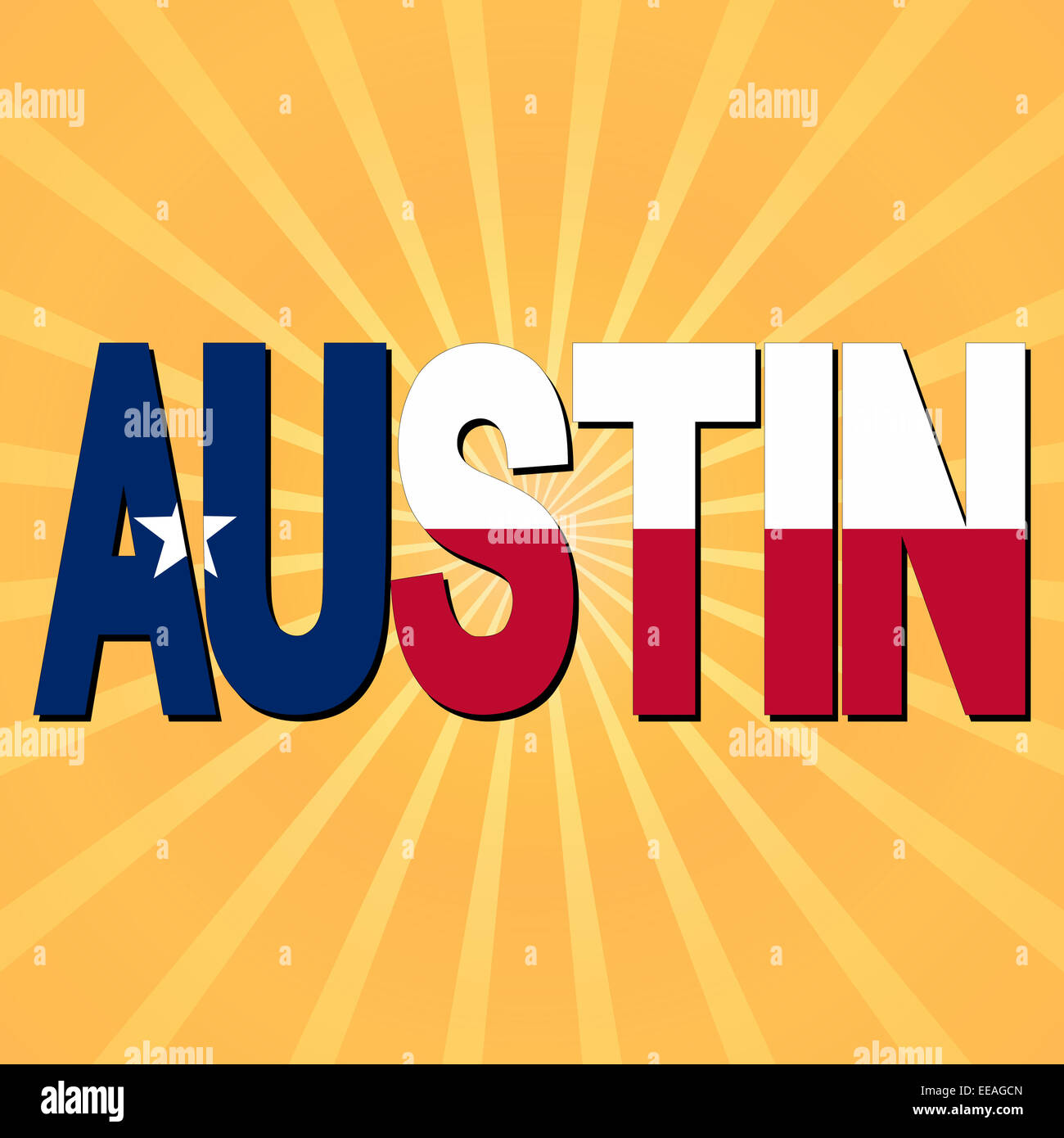 Austin flag text with sunburst illustration Stock Photo - Alamy
