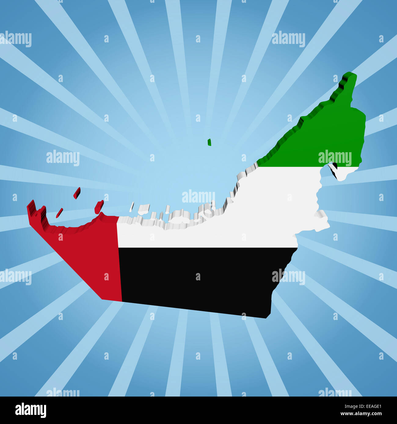 UAE map flag on blue sunburst illustration Stock Photo - Alamy