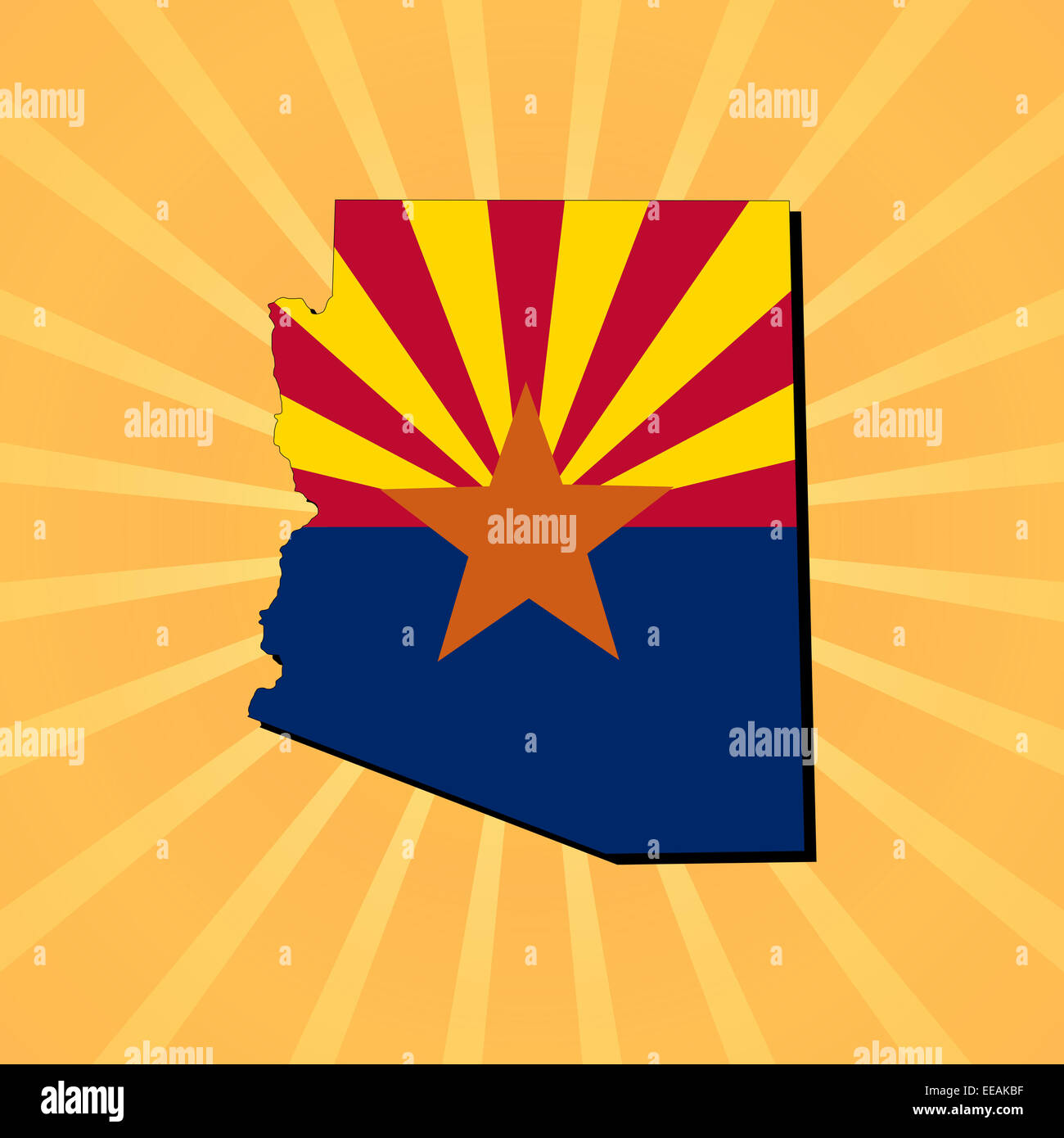 Arizona map flag on sunburst illustration Stock Photo - Alamy