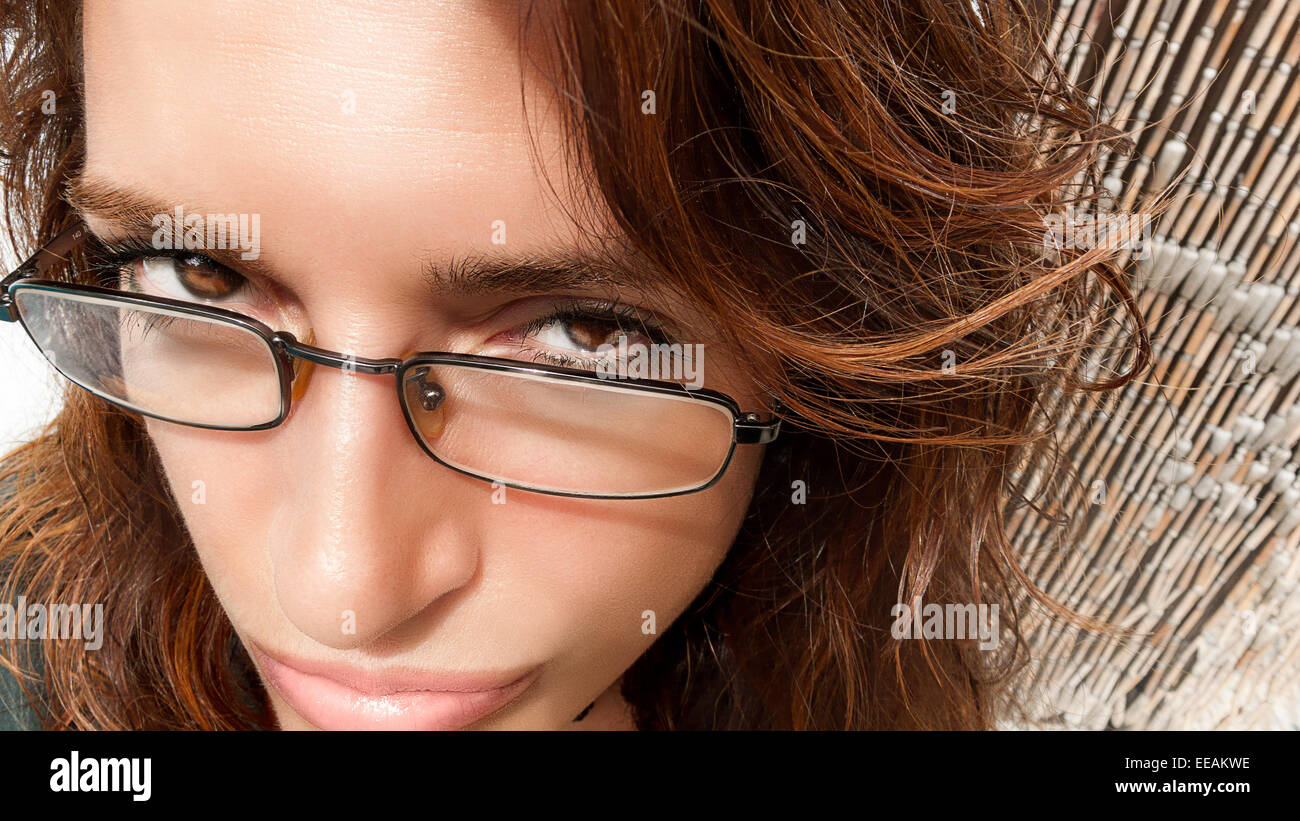 Face woman glasses close hi-res stock photography and images - Alamy