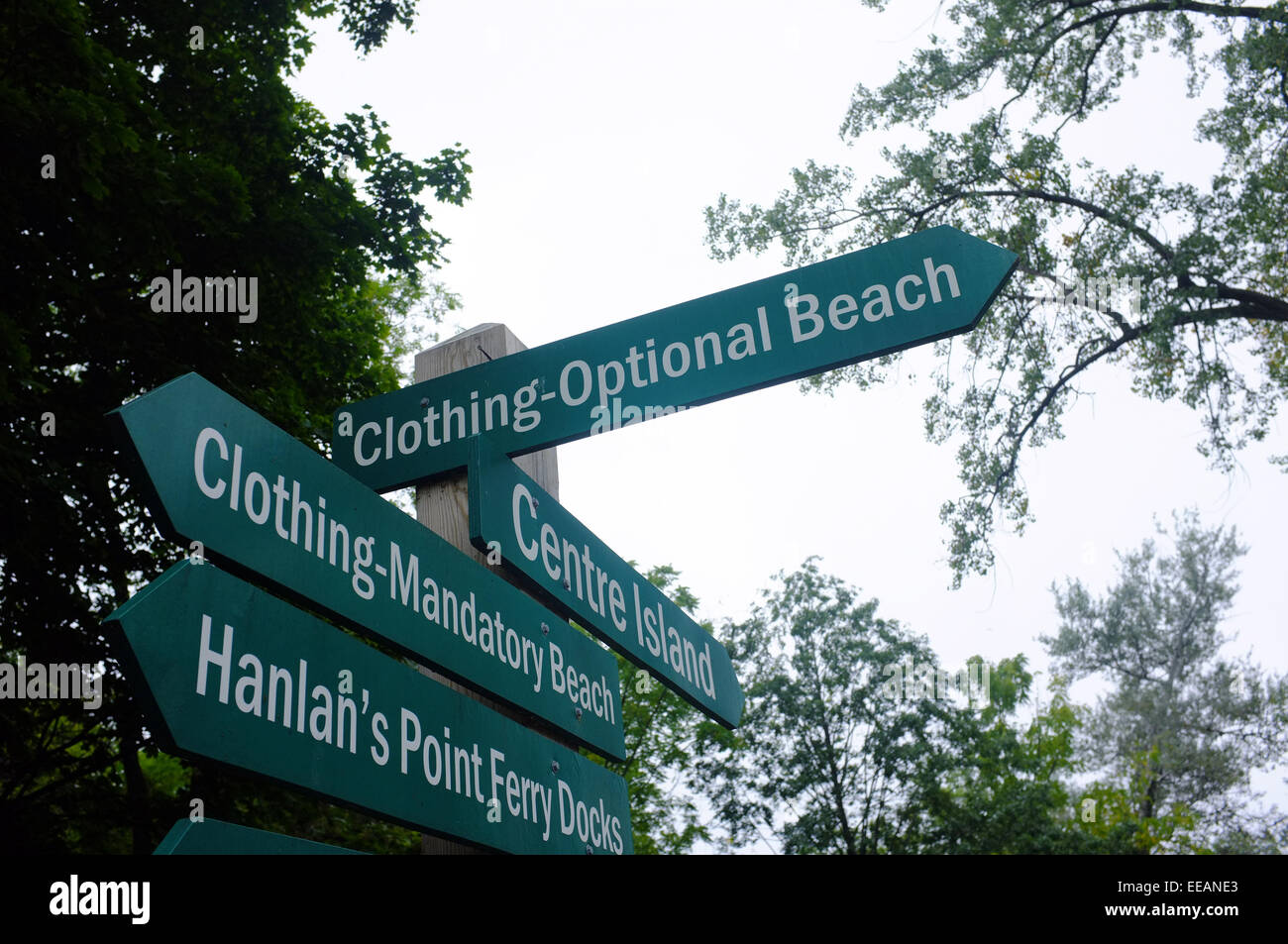 A clothing-optional beach sign on a Toronto island Stock Photo - Alamy