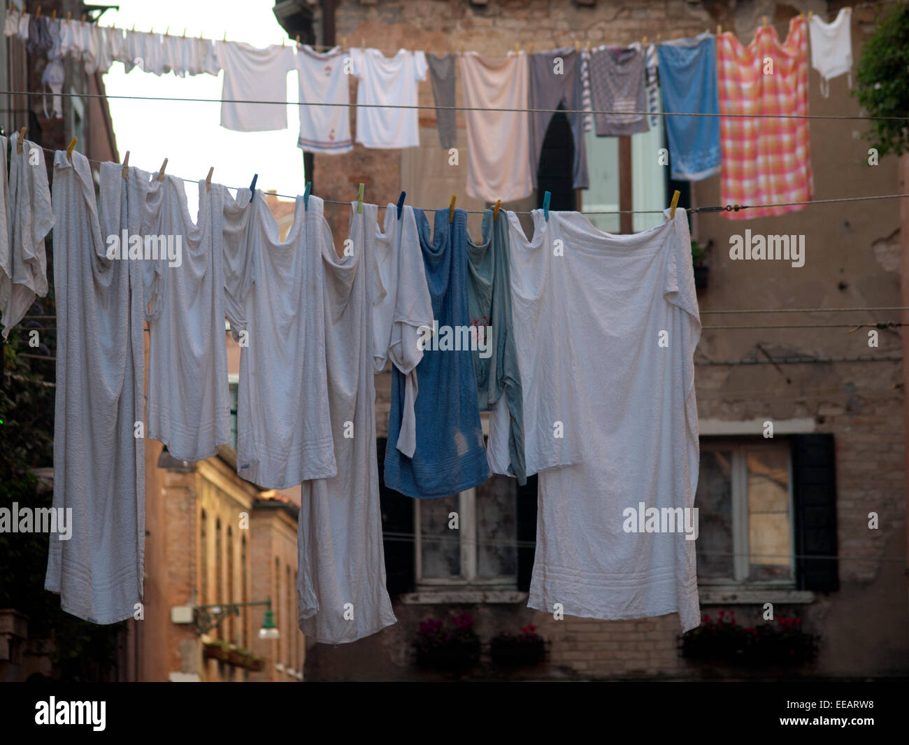 Washing hanging on a line in Venice, Italy Stock Photo - Alamy