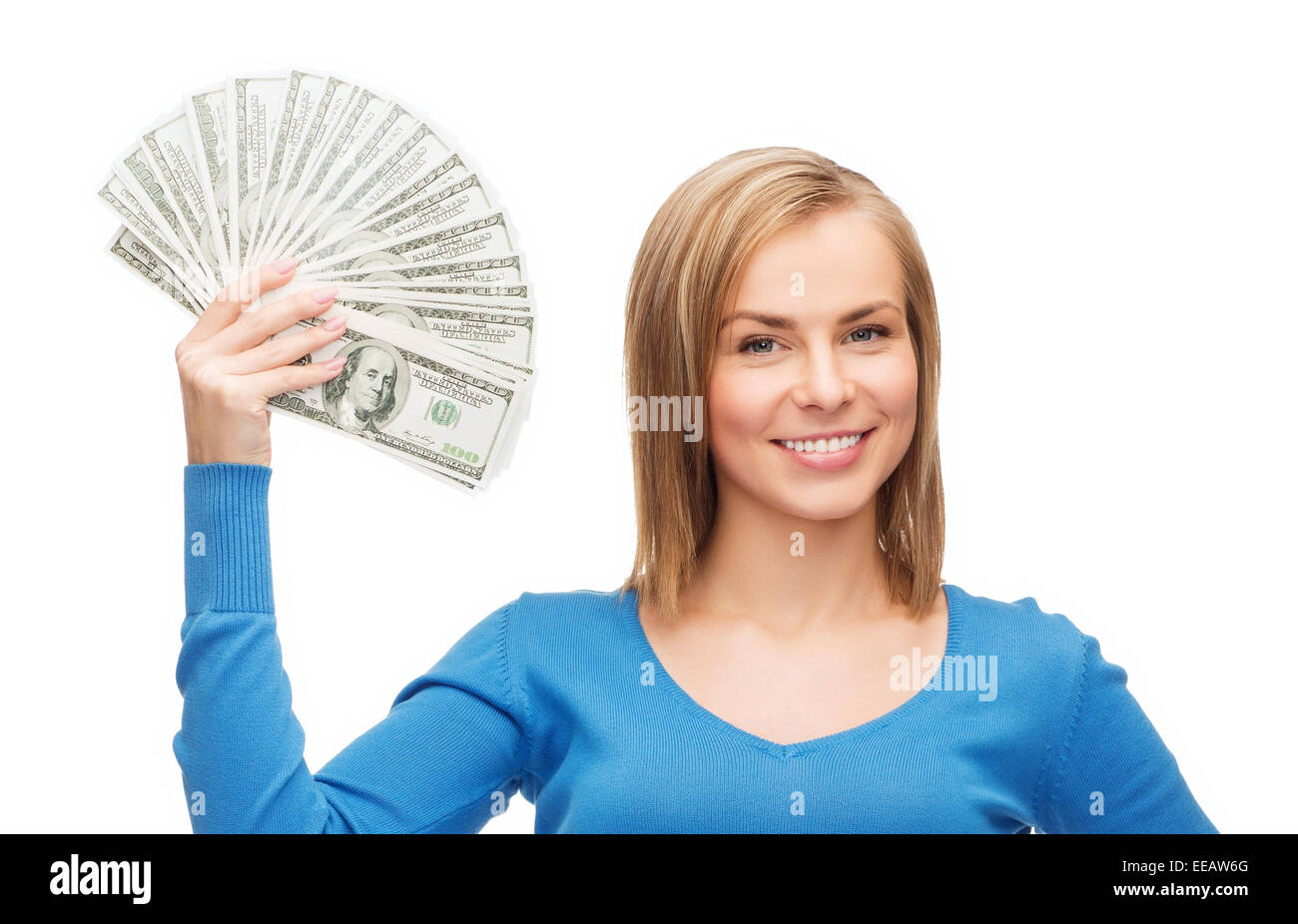 smiling girl with dollar cash money Stock Photo - Alamy