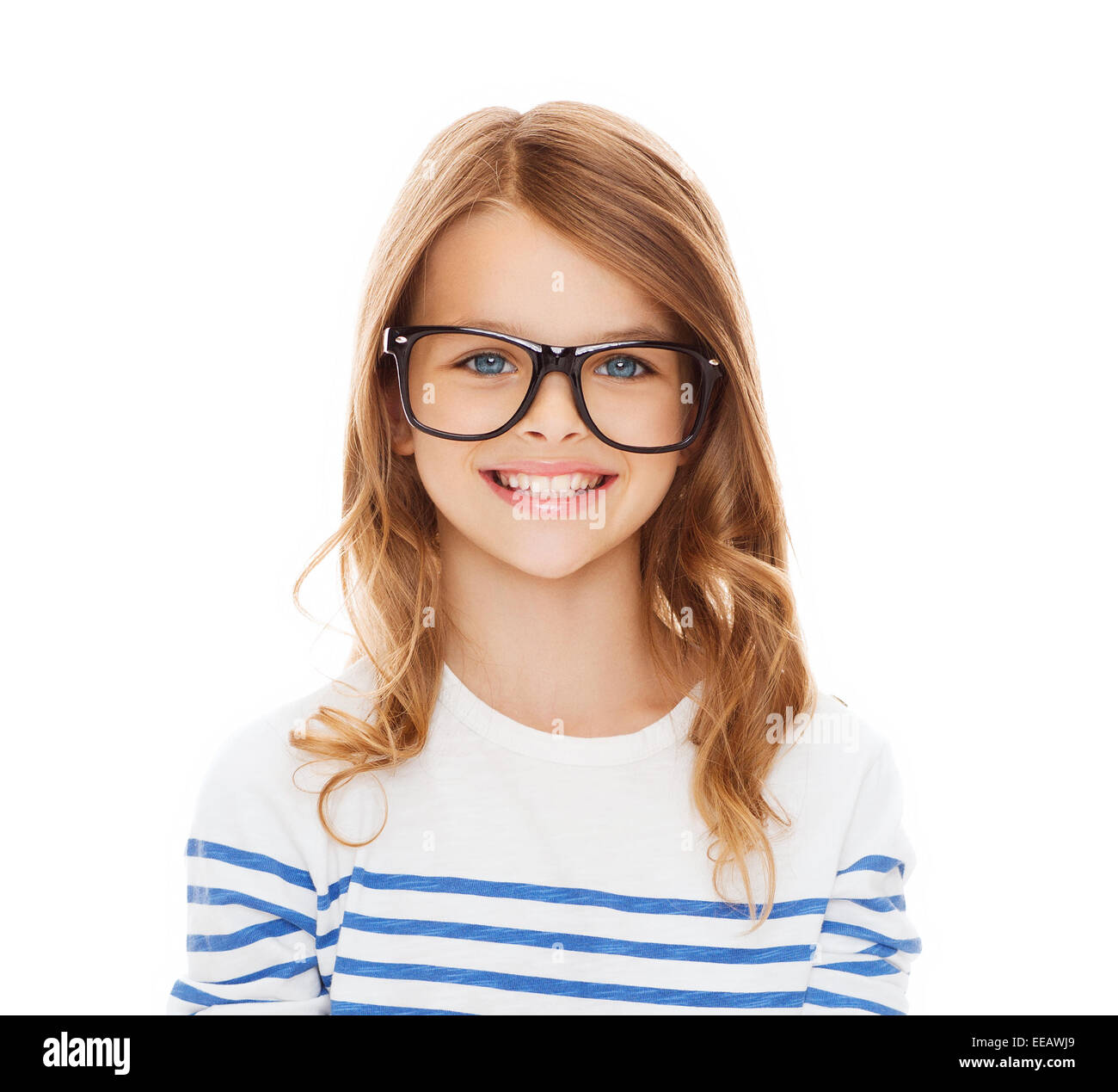 smiling cute little girl with black eyeglasses Stock Photo - Alamy