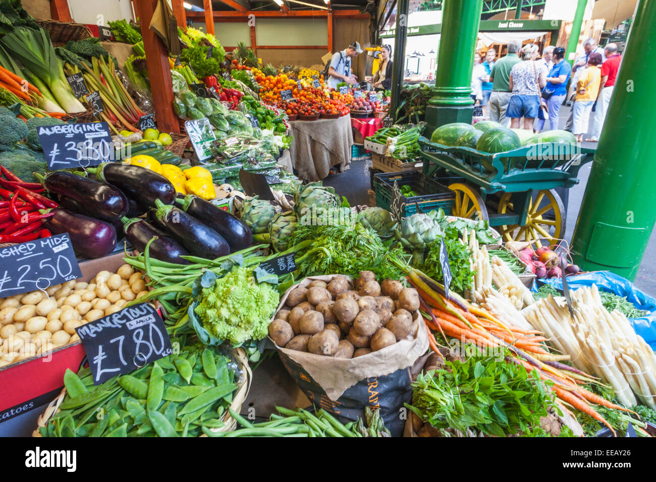 England, London, Southwark, Borough Market, Vegetable Stall Display ...