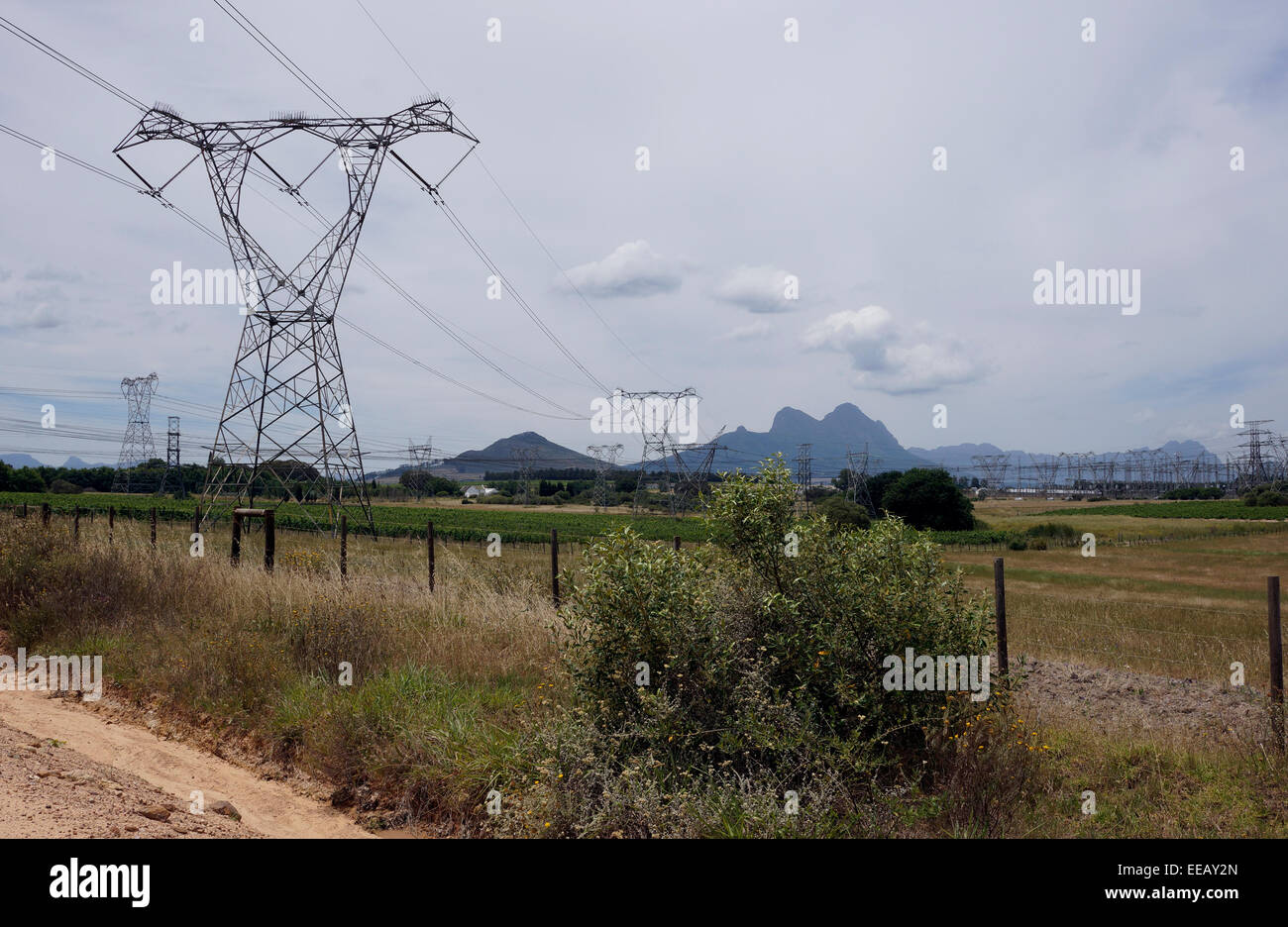 Eskom overhead power lines in the Cape Winelands region of South Africa ... Eskom overhead power lines in the Cape Winelands region of South Africa ...
