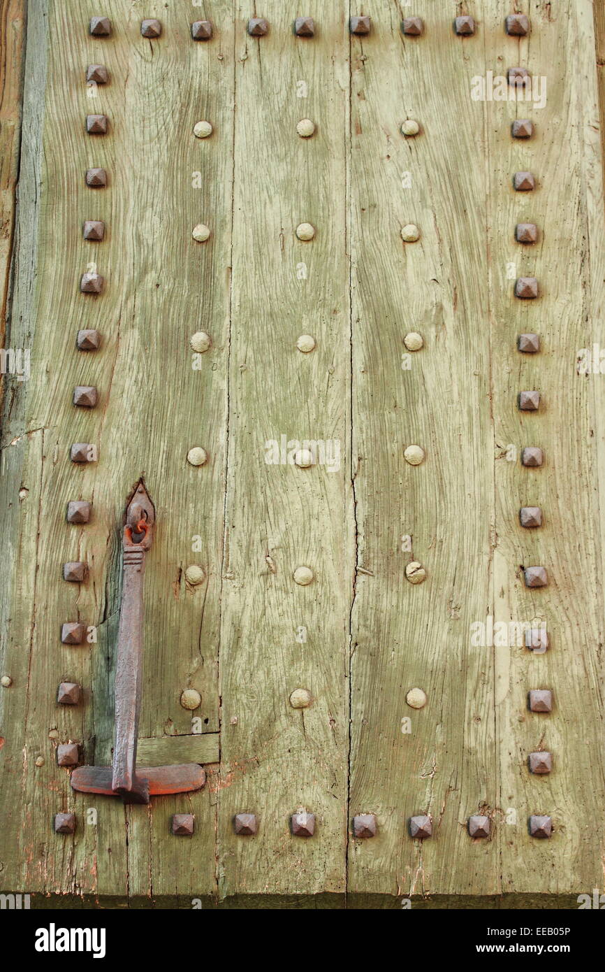 Closeup view of an ancient wood front door of a castle Stock Photo - Alamy