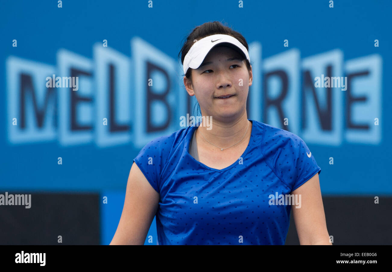 Melbourne, Australia. 15th Jan, 2015. Zhang Kailin of China reacts ...
