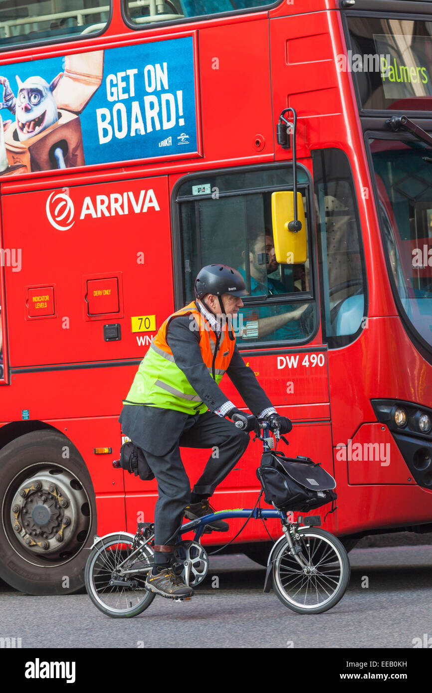 England, London, City of London, Cyclist and Bus Stock Photo - Alamy