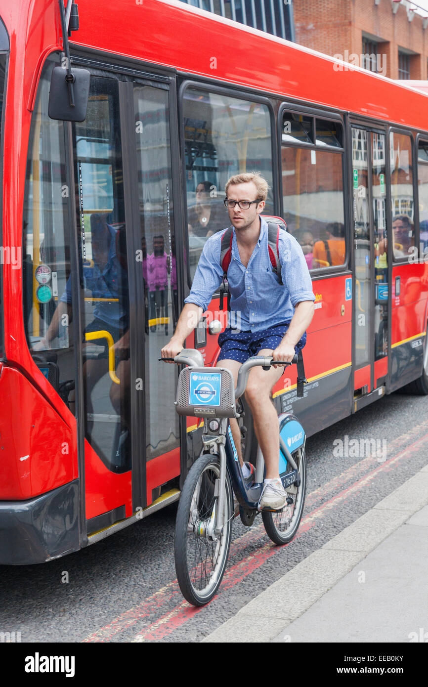England, London, City of London, Cyclist and Bus Stock Photo - Alamy