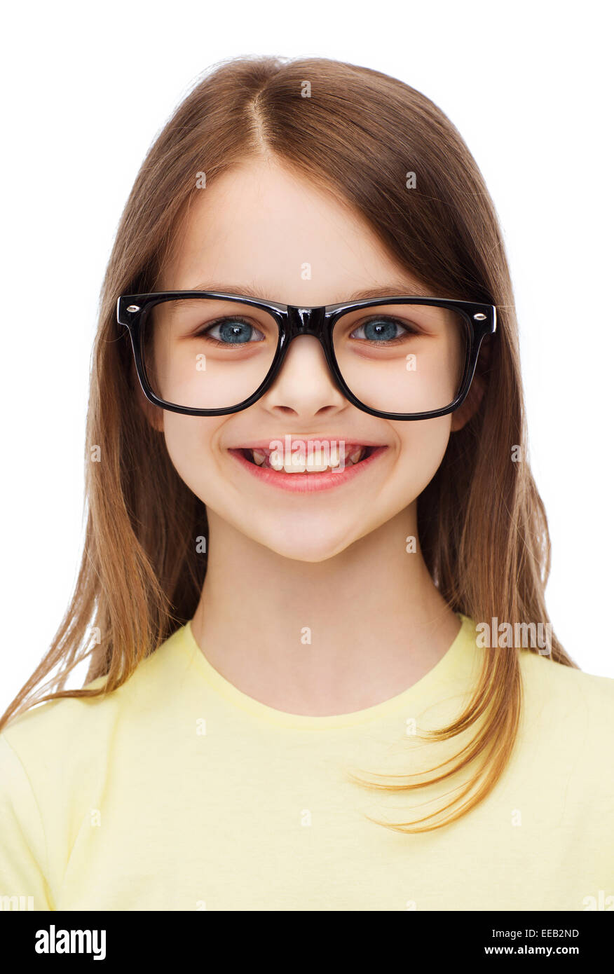 smiling cute little girl in black eyeglasses Stock Photo - Alamy