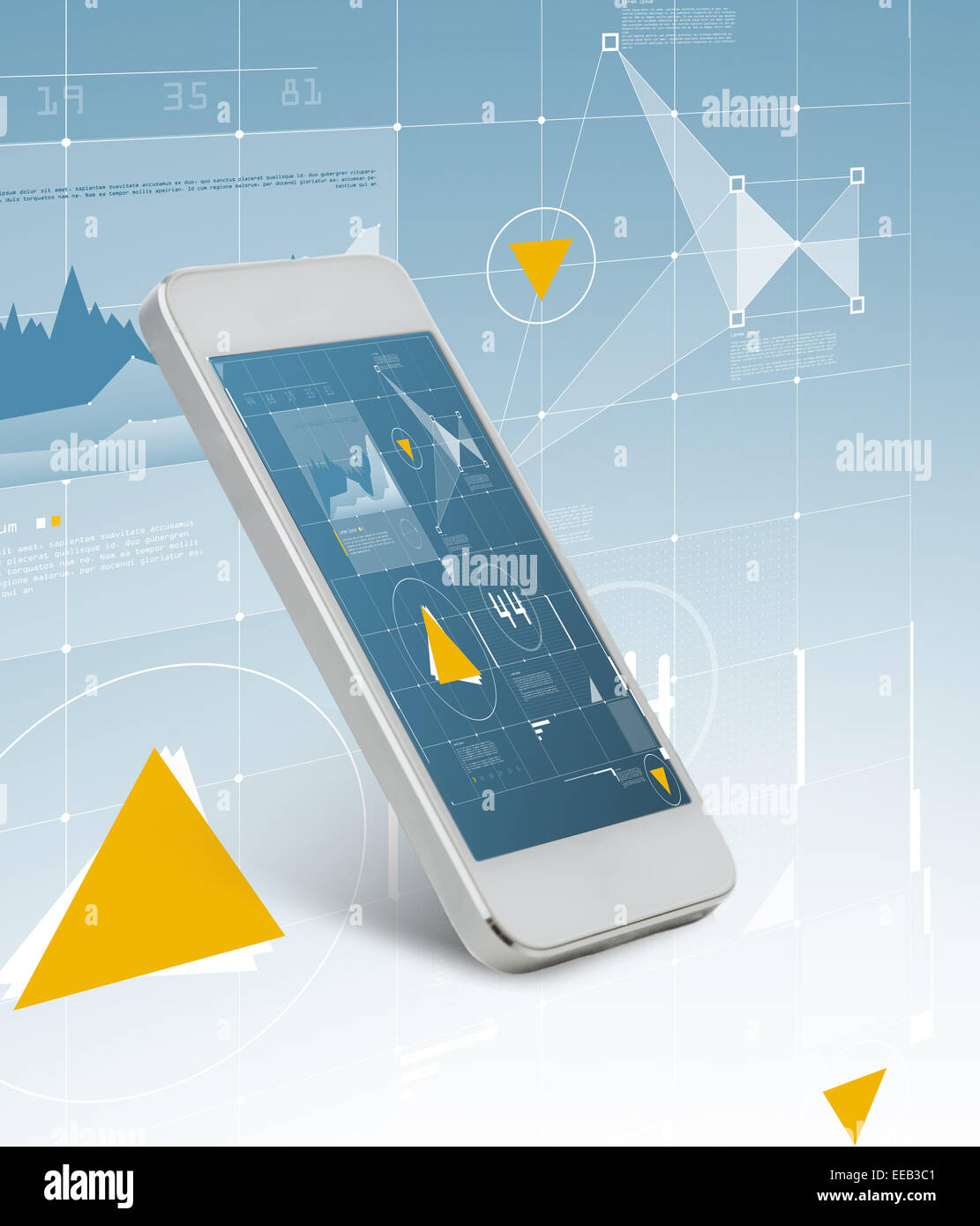 white smarthphone with growing chart on screen Stock Photo - Alamy