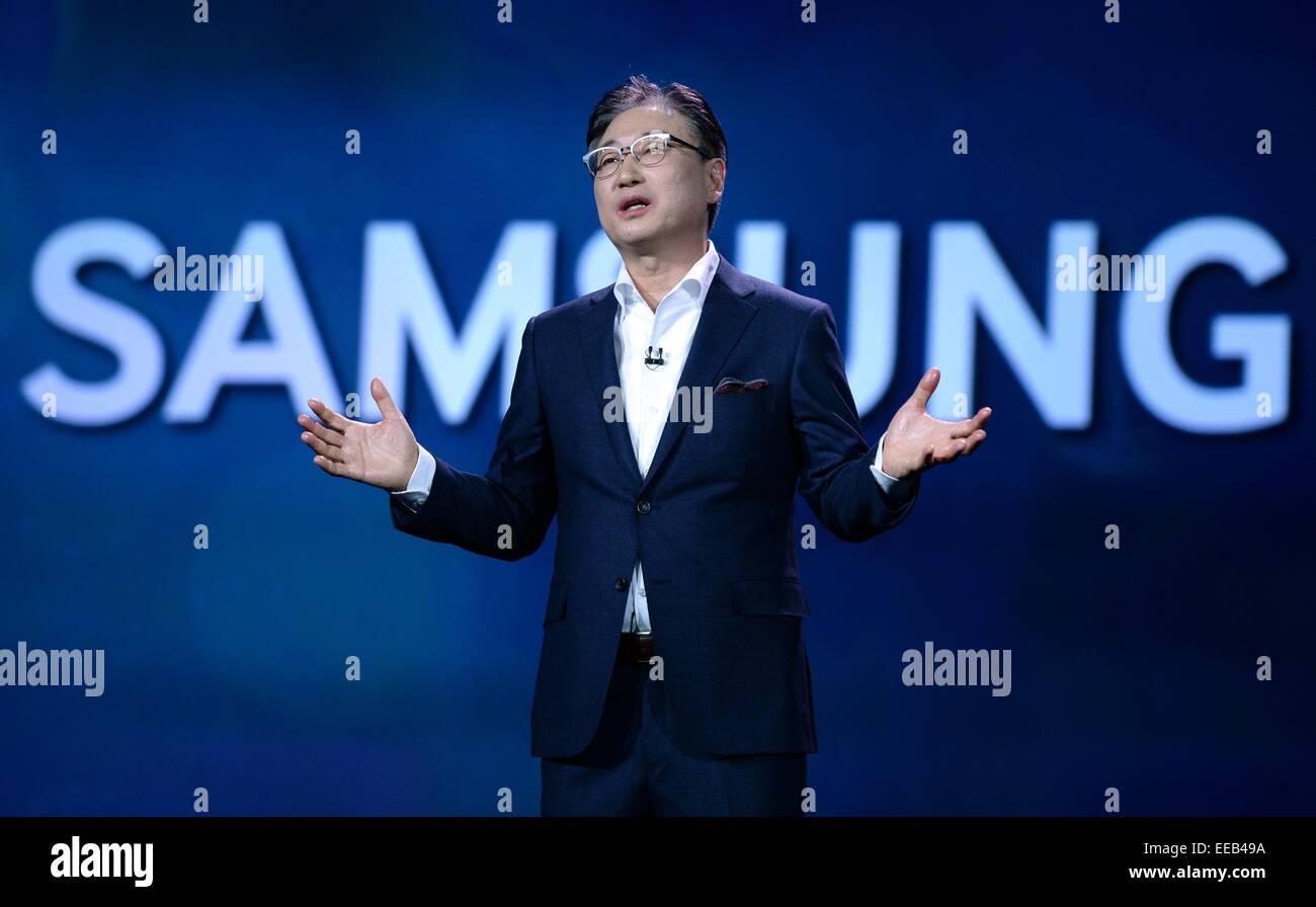 President and CEO of Samsung Electronics, Boo-Keun Yoon speaks during a ...